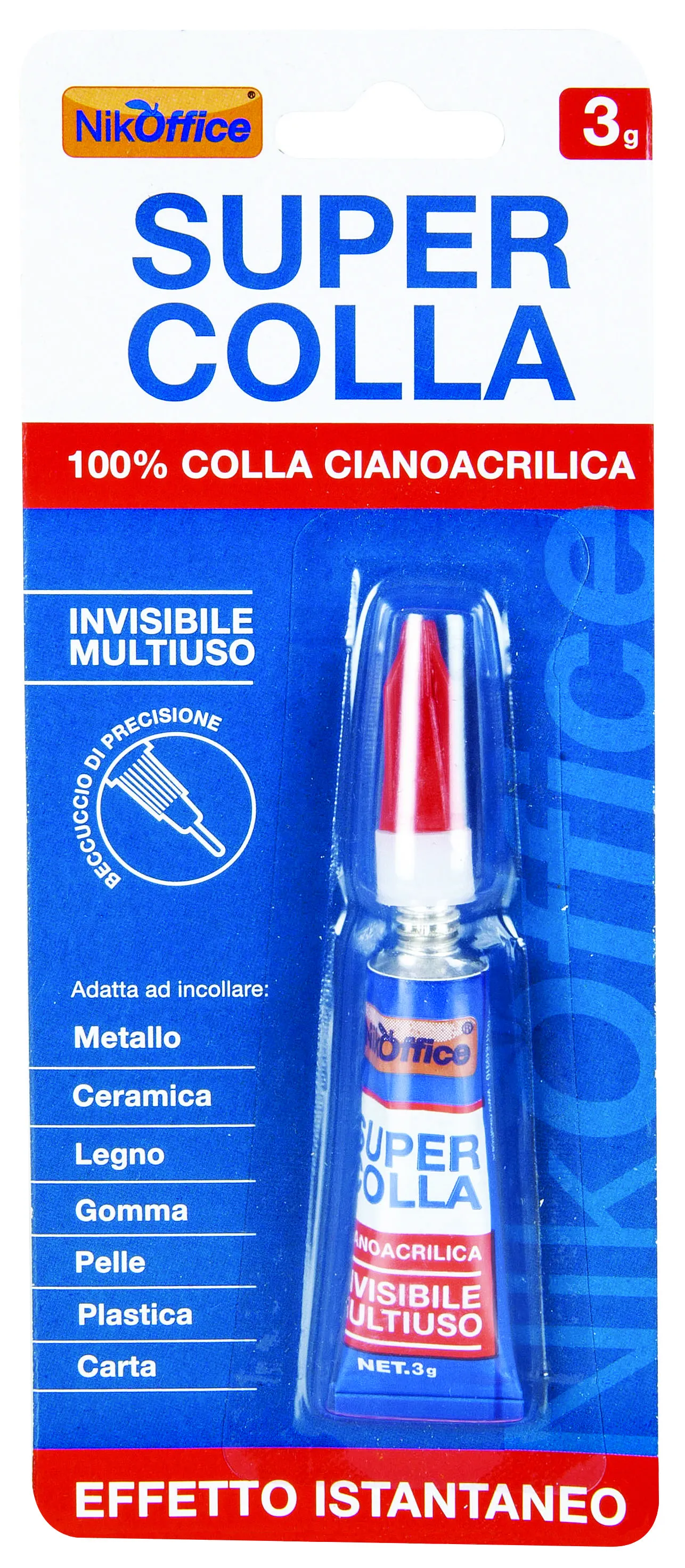 22NIK045/1 - SUPER COLLA g. 3 - Colla CIANOACRILICA universale istantanea IN BLISTER