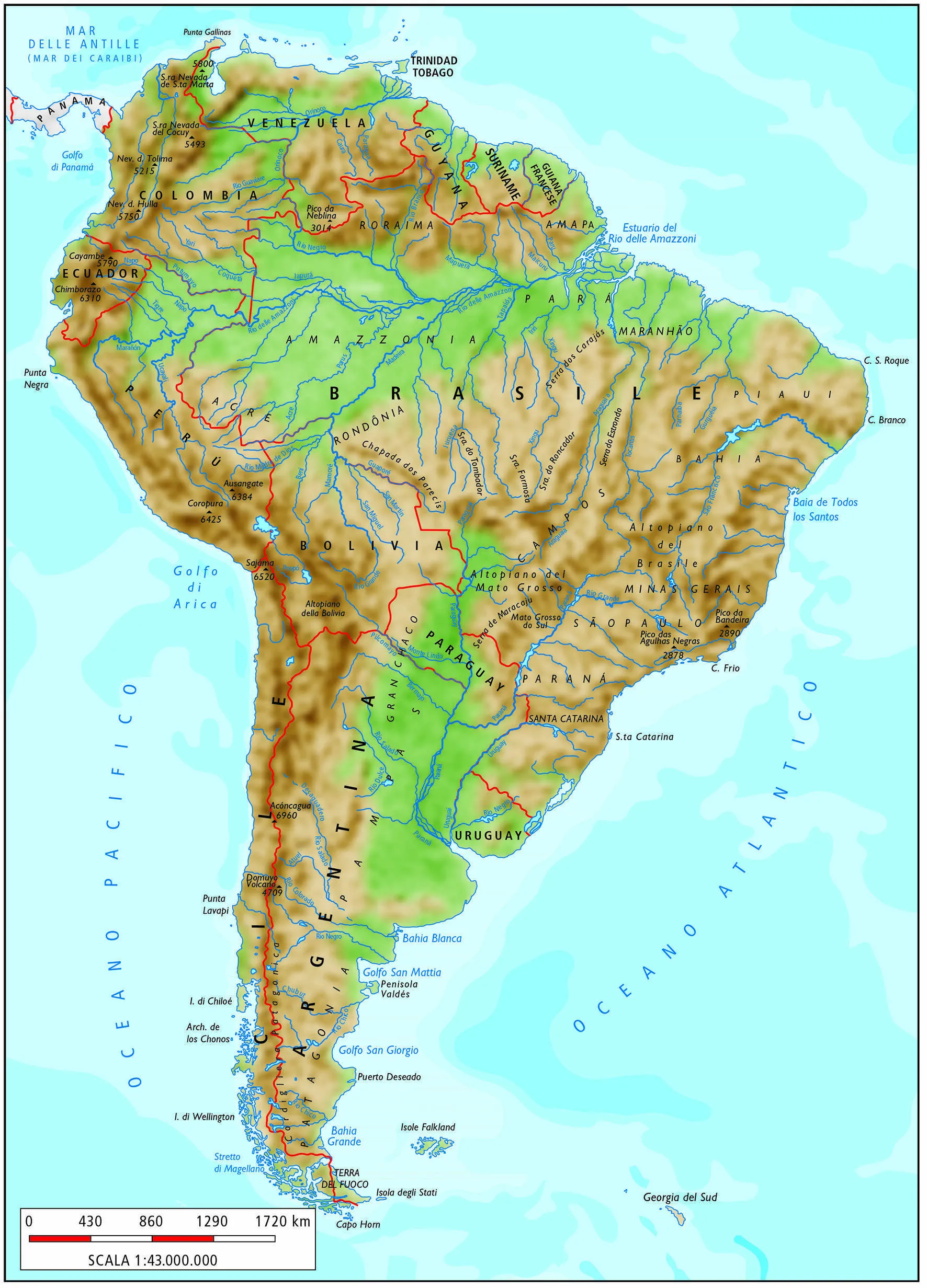 AMERICA MERIDIONALE - CARTA GEOGRAFICA